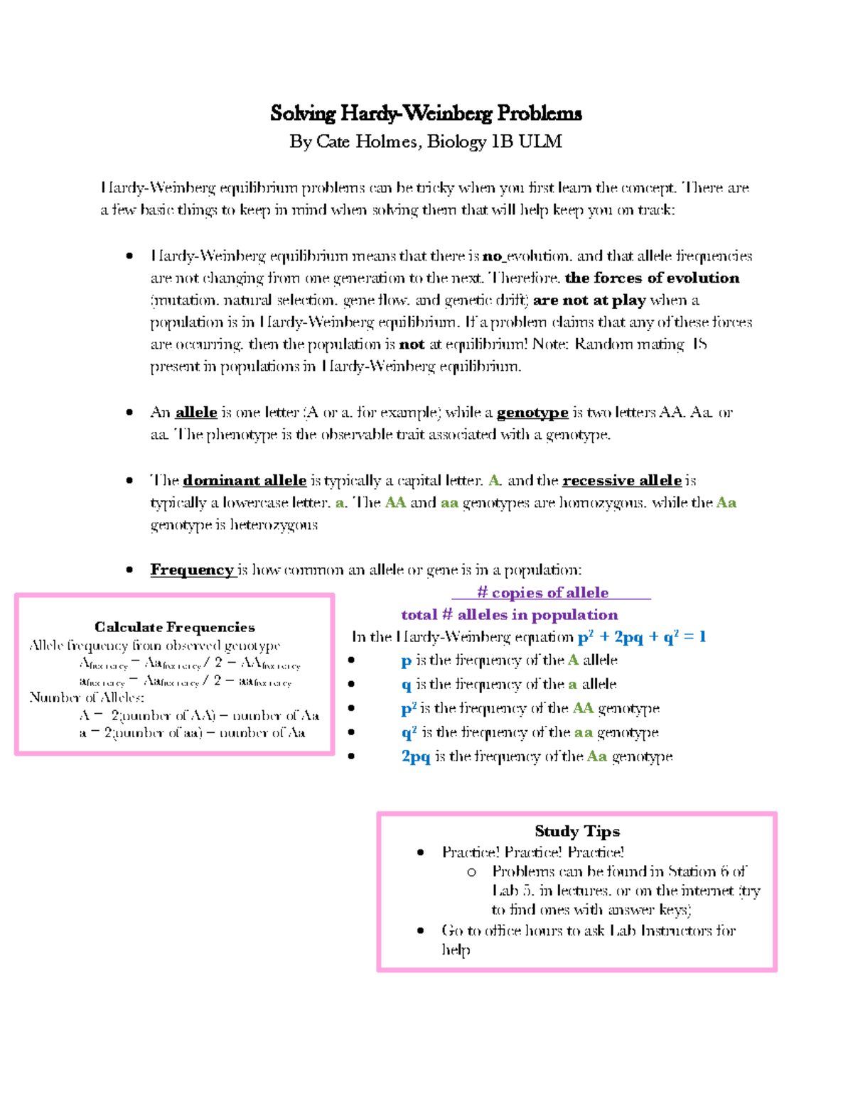 Hardy Weinberg Tips Insider Guide - Solving Hardy-Weinberg Problems By ...