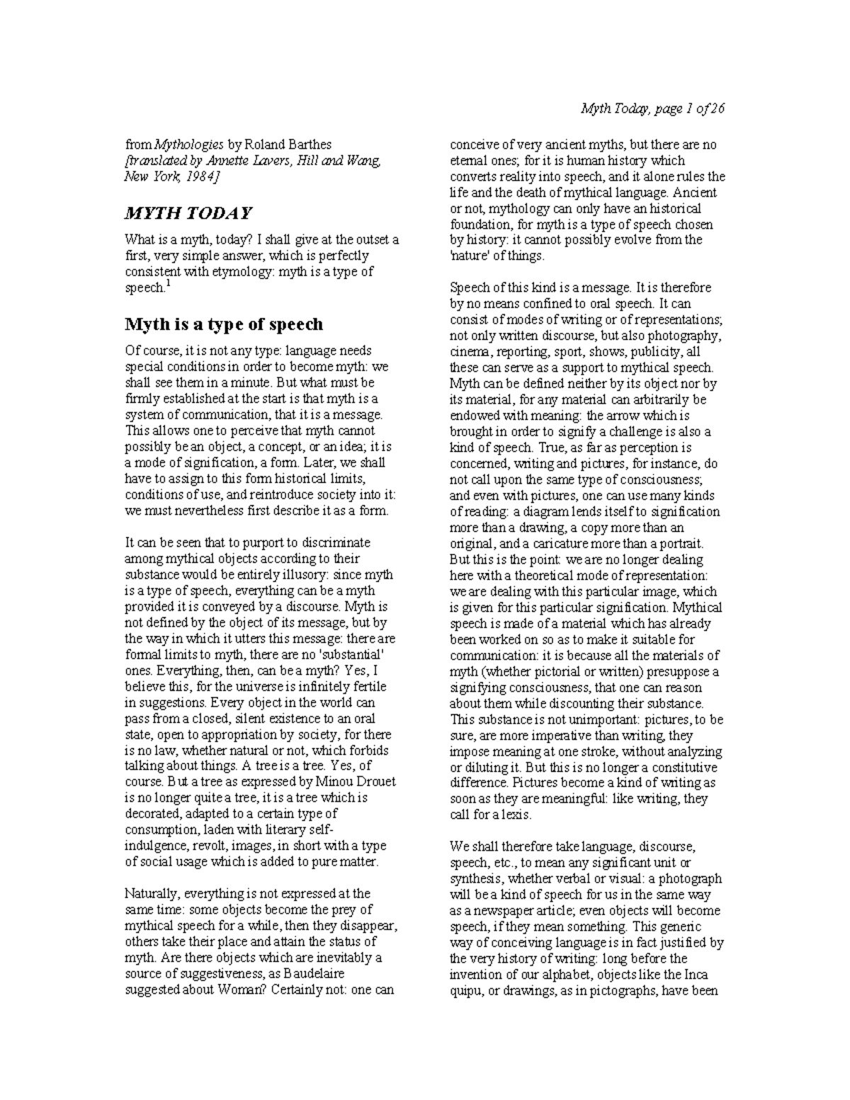 Myth Today-Barthes-Roland - from Mythologies by Roland Barthes ...