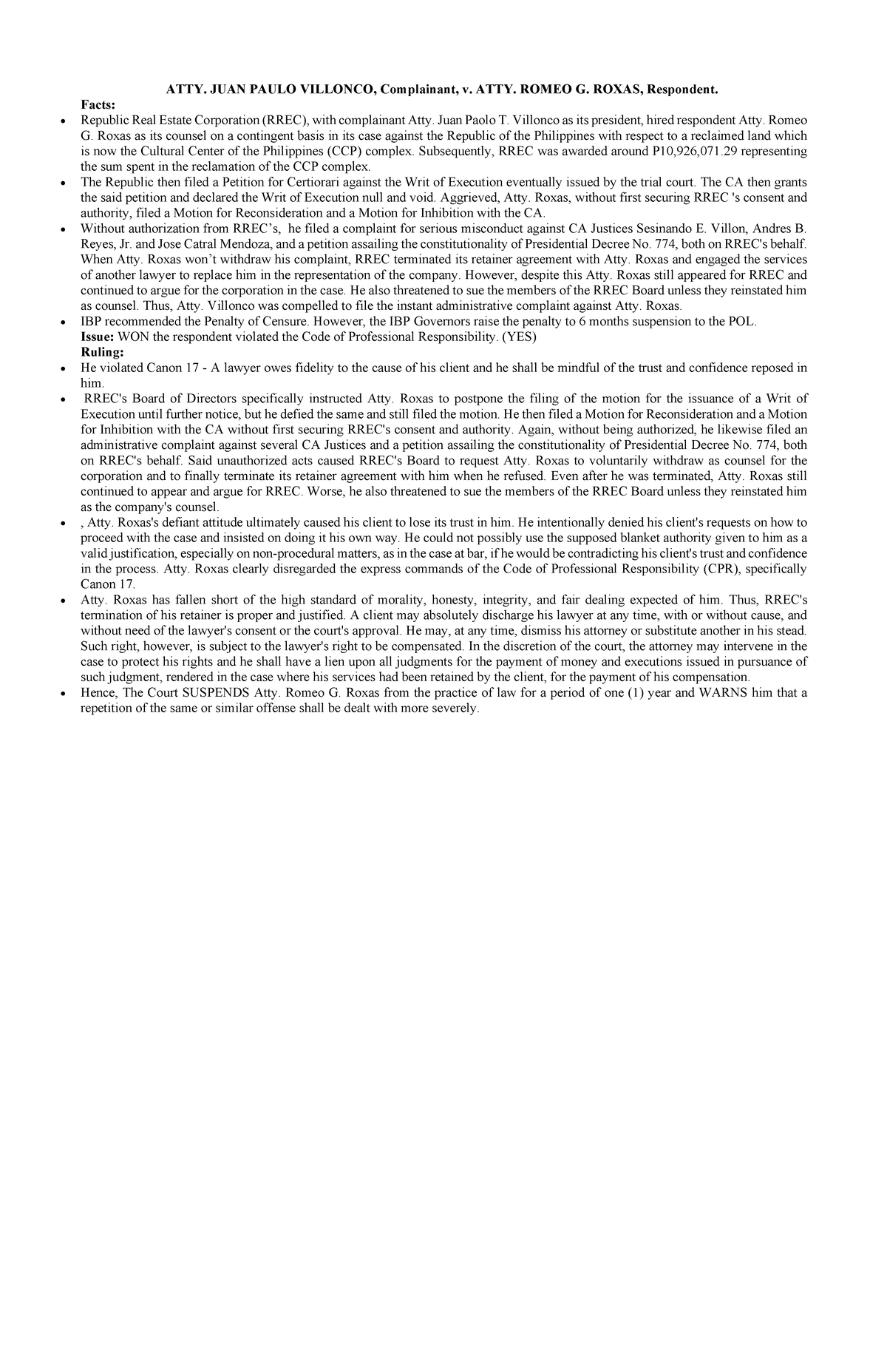 Case Digest ethics 30 - ATTY. JUAN PAULO VILLONCO, Complainant, v. ATTY ...