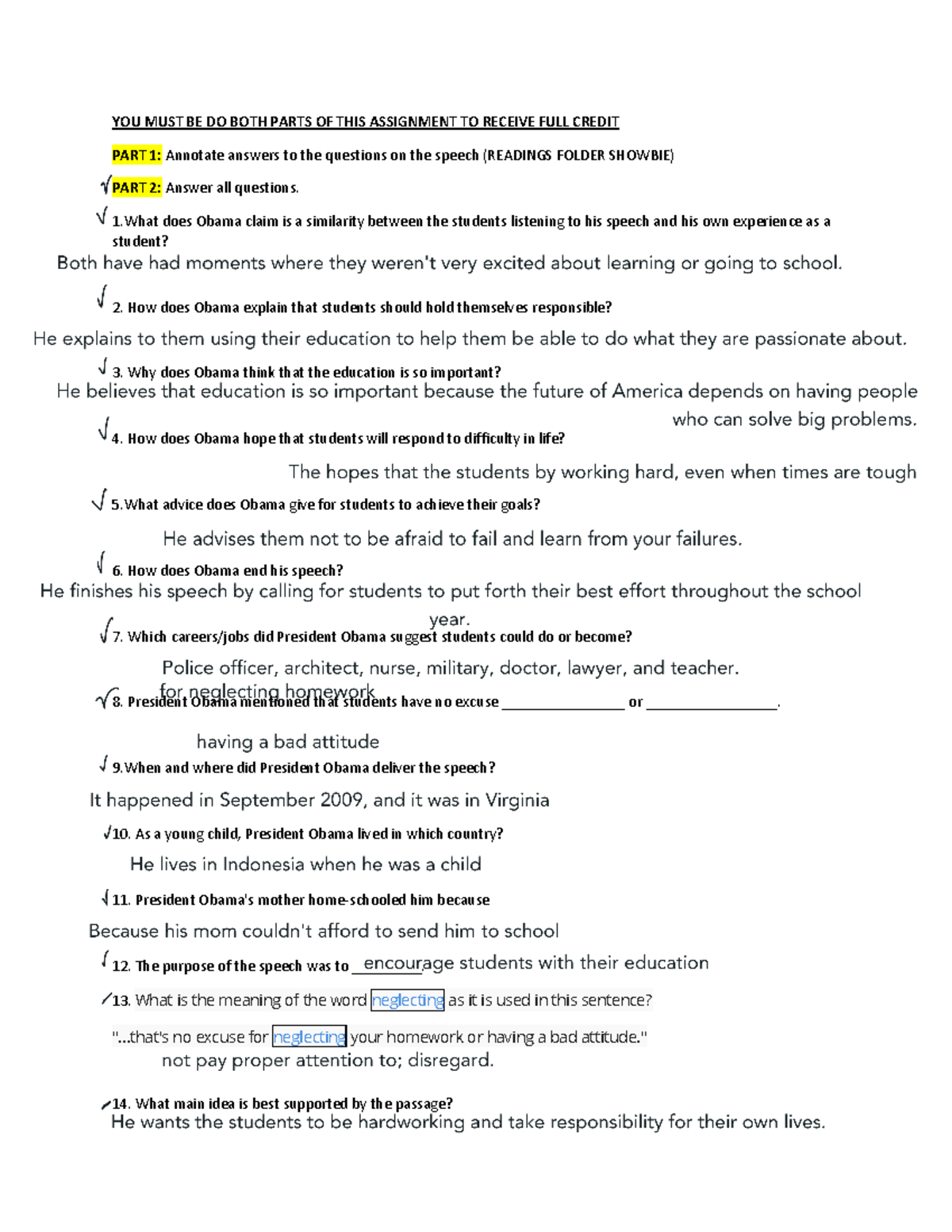 Obama speech assignment - YOU MUST BE DO BOTH PARTS OF THIS ASSIGNMENT ...