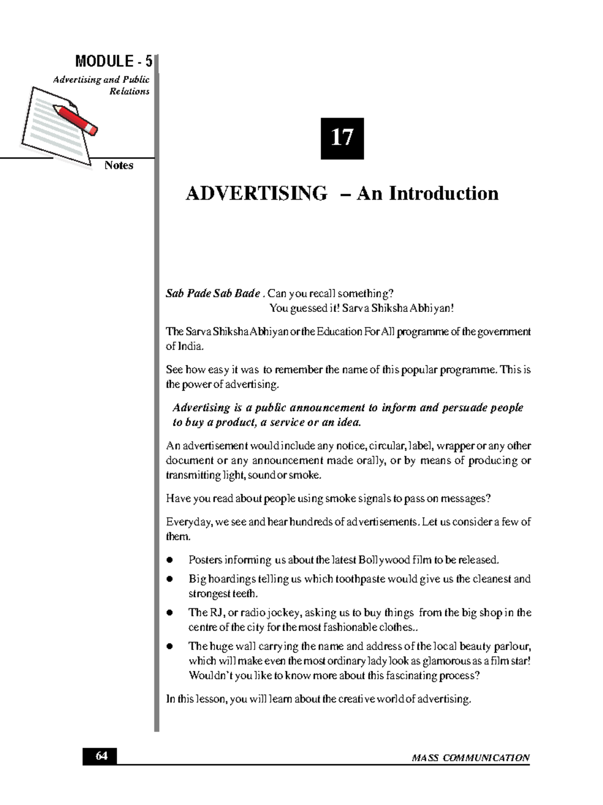 Ch17 - Advertising notes - MASS COMMUNICATION MODULE - 5 Notes ...