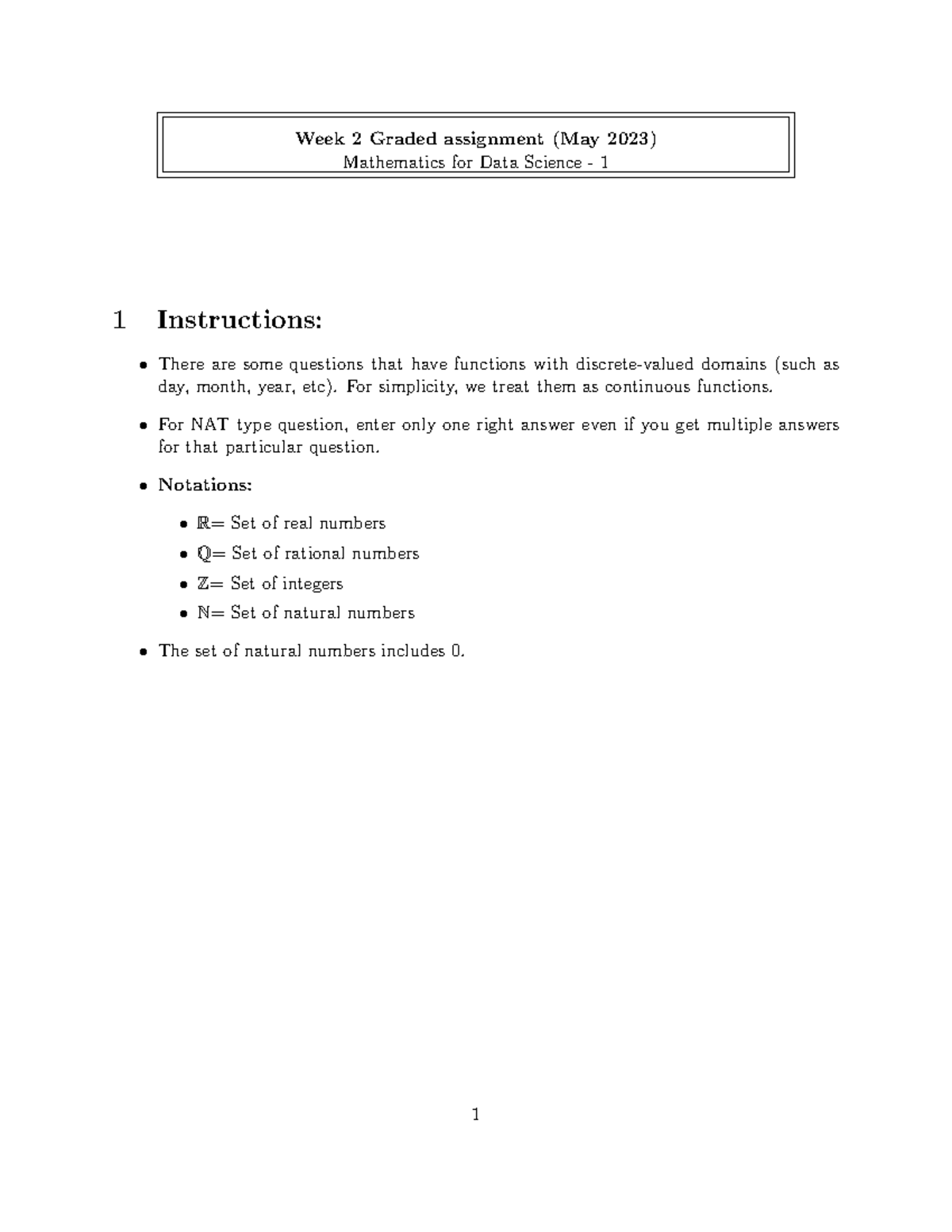 Maths 1 Week 2 r - Week 2 Graded assignment (May 2023) Mathematics for Data Science - 1 1 - Studocu