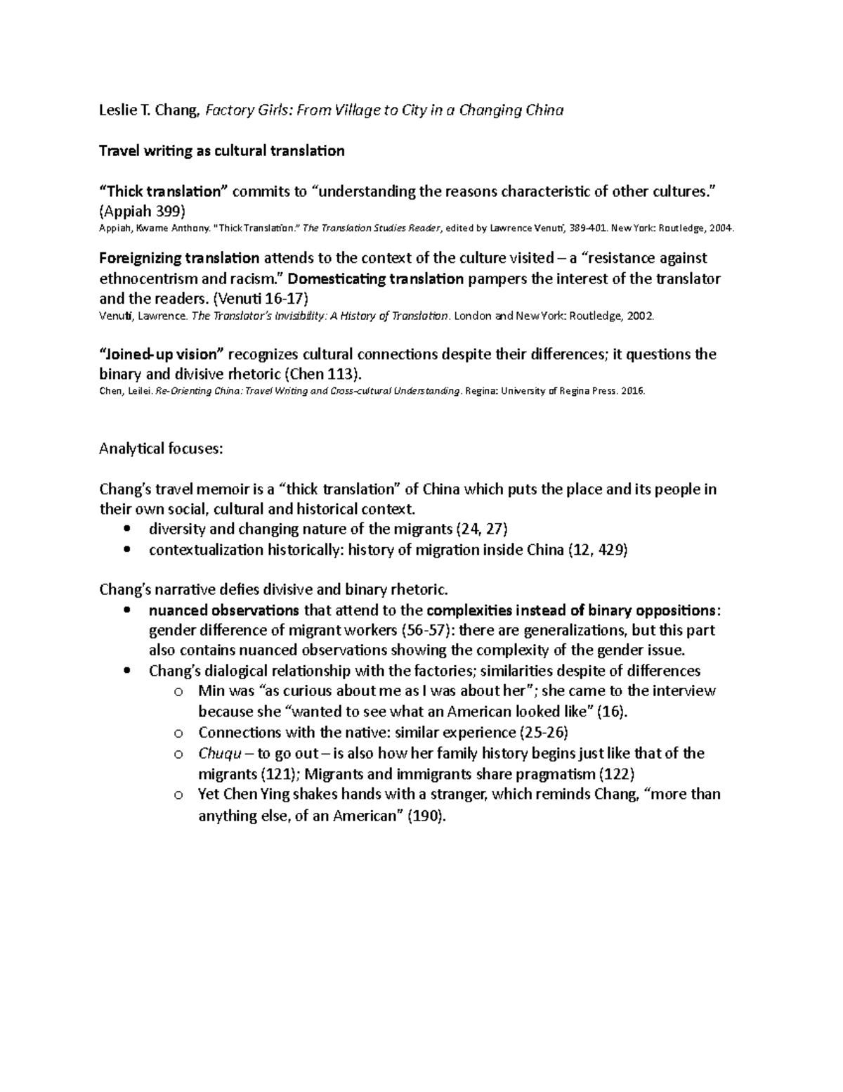 Leslie T. Chang notes pt 0 - Leslie T. Chang, Factory Girls: From ...