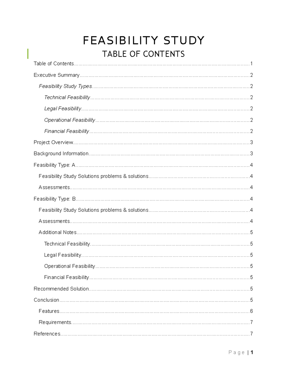 Feasibility Report Format copy - FEASIBILITY STUDY Table of - Studocu