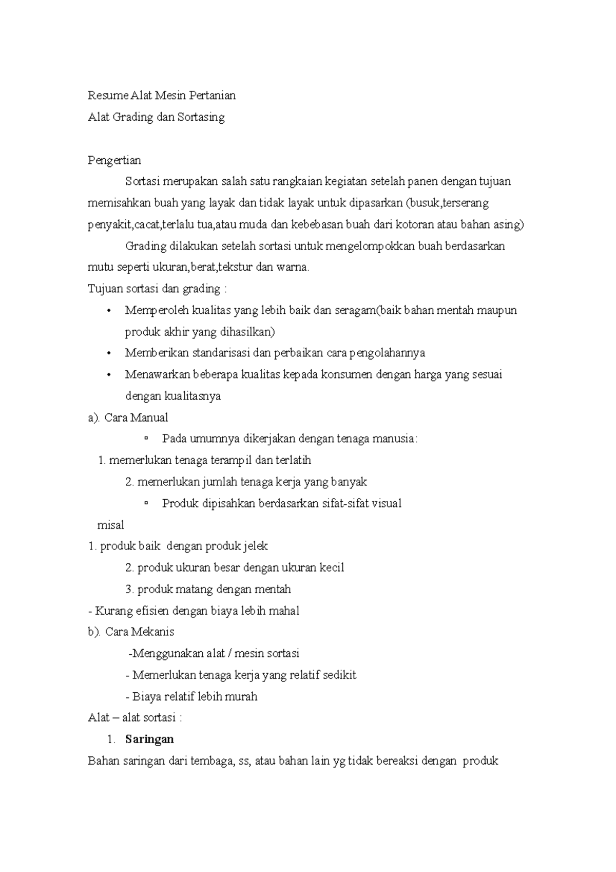 Resume Grading dan Sortasing - Resume Alat Mesin Pertanian Alat Grading ...