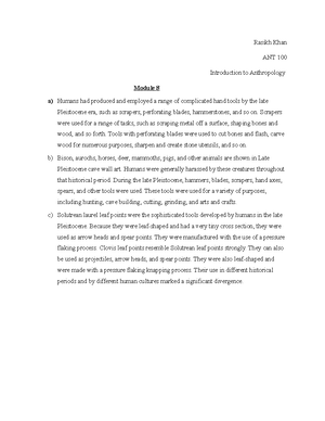 Module 2 Assignment 1Question 1b - Rasikh Khan ANT 100 Introduction to ...