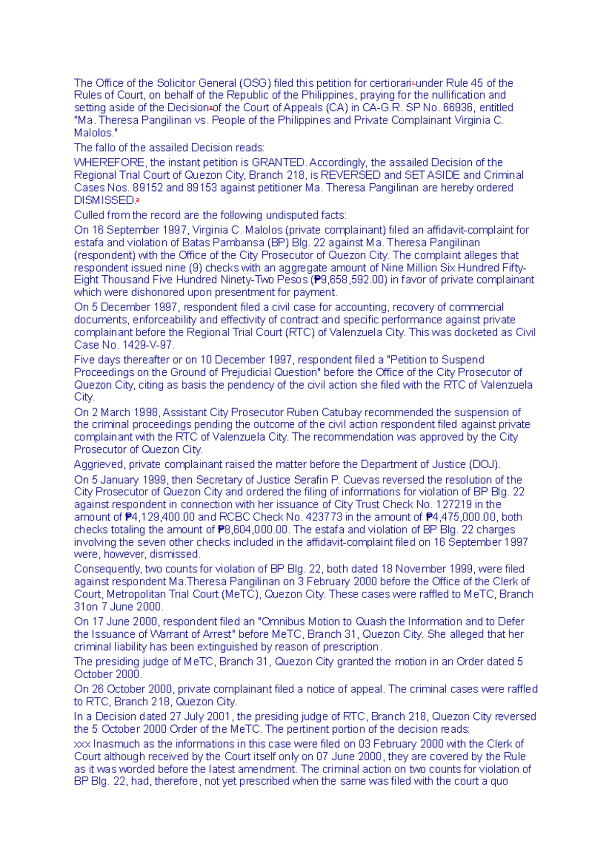 People VS Ma. Theresa Pangilinan - The Office of the Solicitor General ...