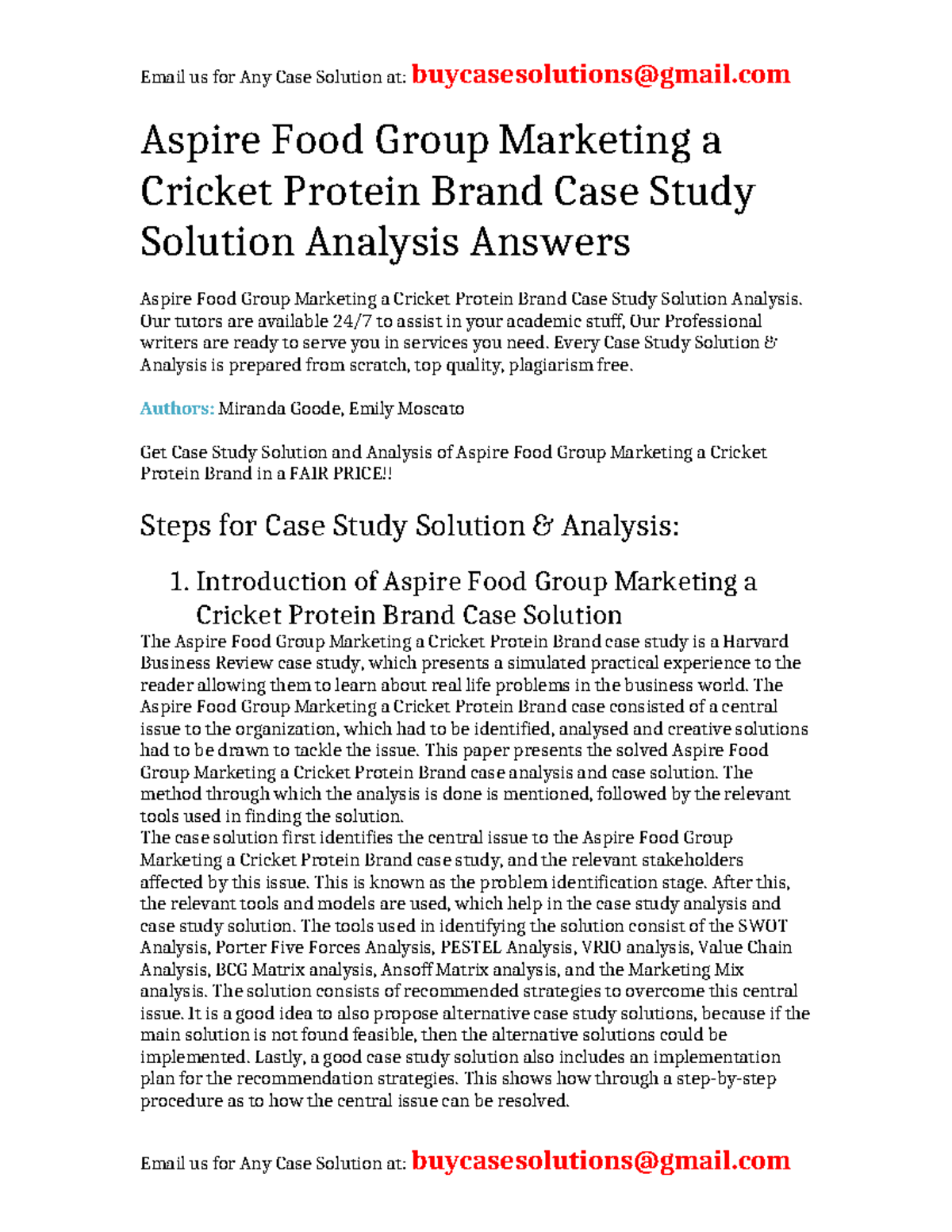 Case Solution Aspire Food Group Marketing a Cricket Protein Brand ...