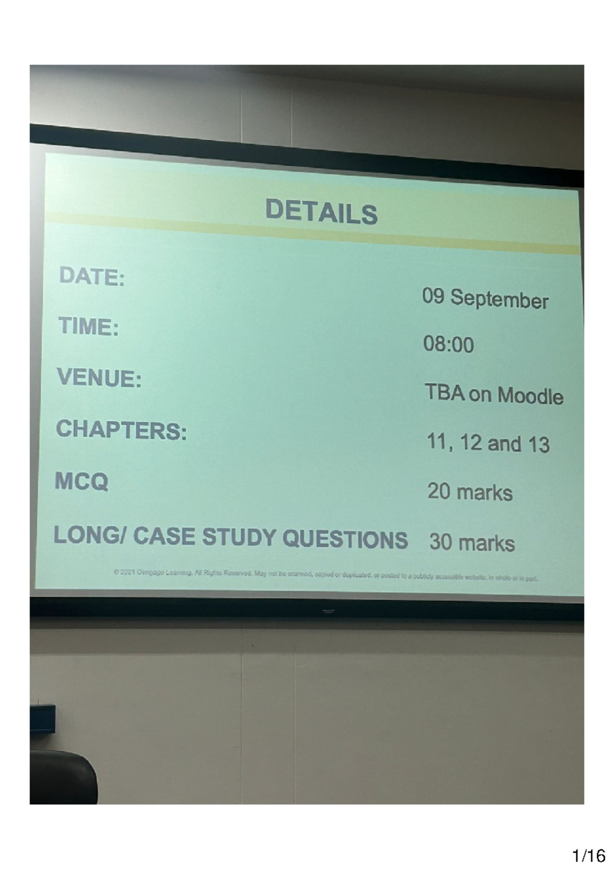 BMA Revision Slides Test 2 - DETAILS DATE: 09 September TIME: 08:00 ...
