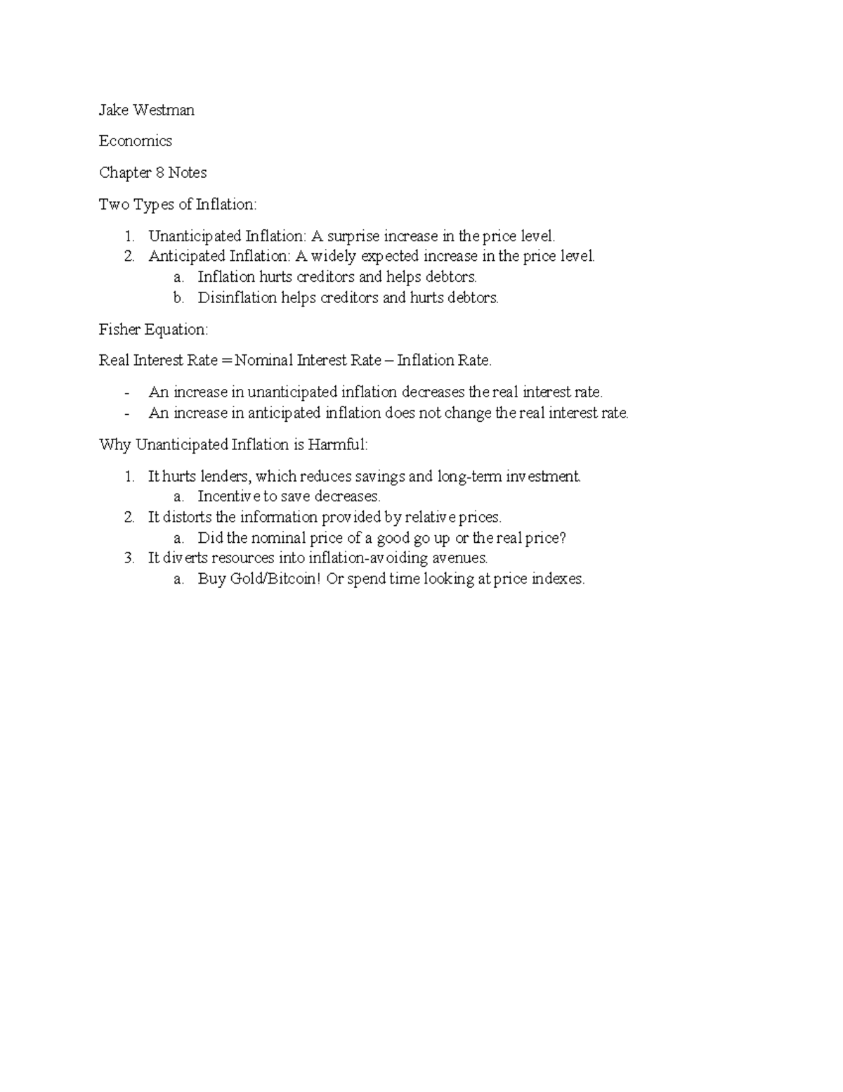 Chapter 8 Notes - use - Jake Westman Economics Chapter 8 Notes Two ...