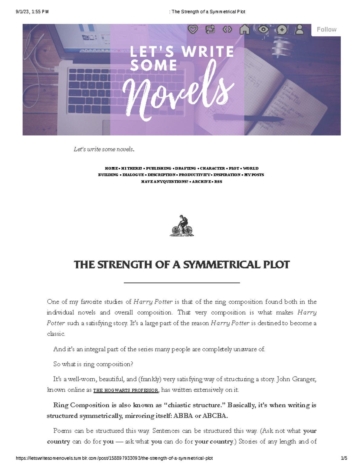 The Strength of a Symmetrical Plot - Let's write some novels. HOME • HI ...