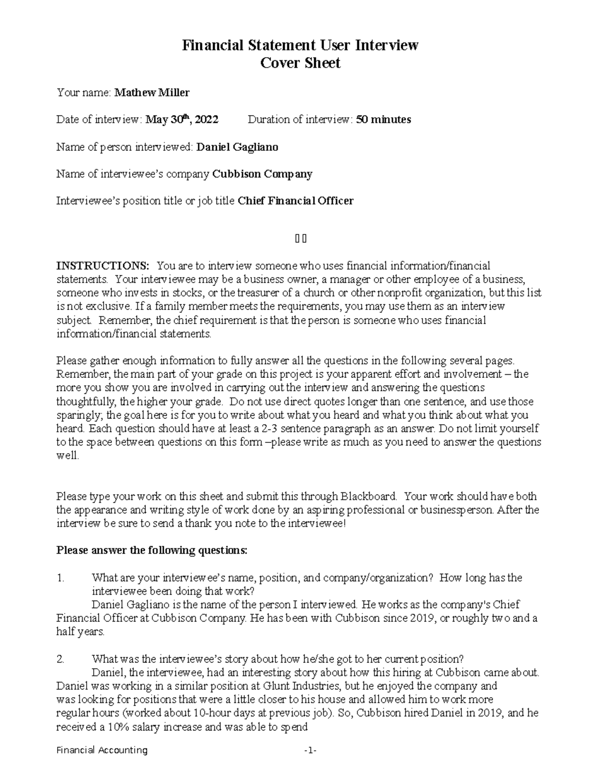 Mathew Miller- Financial Accounting Interview Project - Financial ...