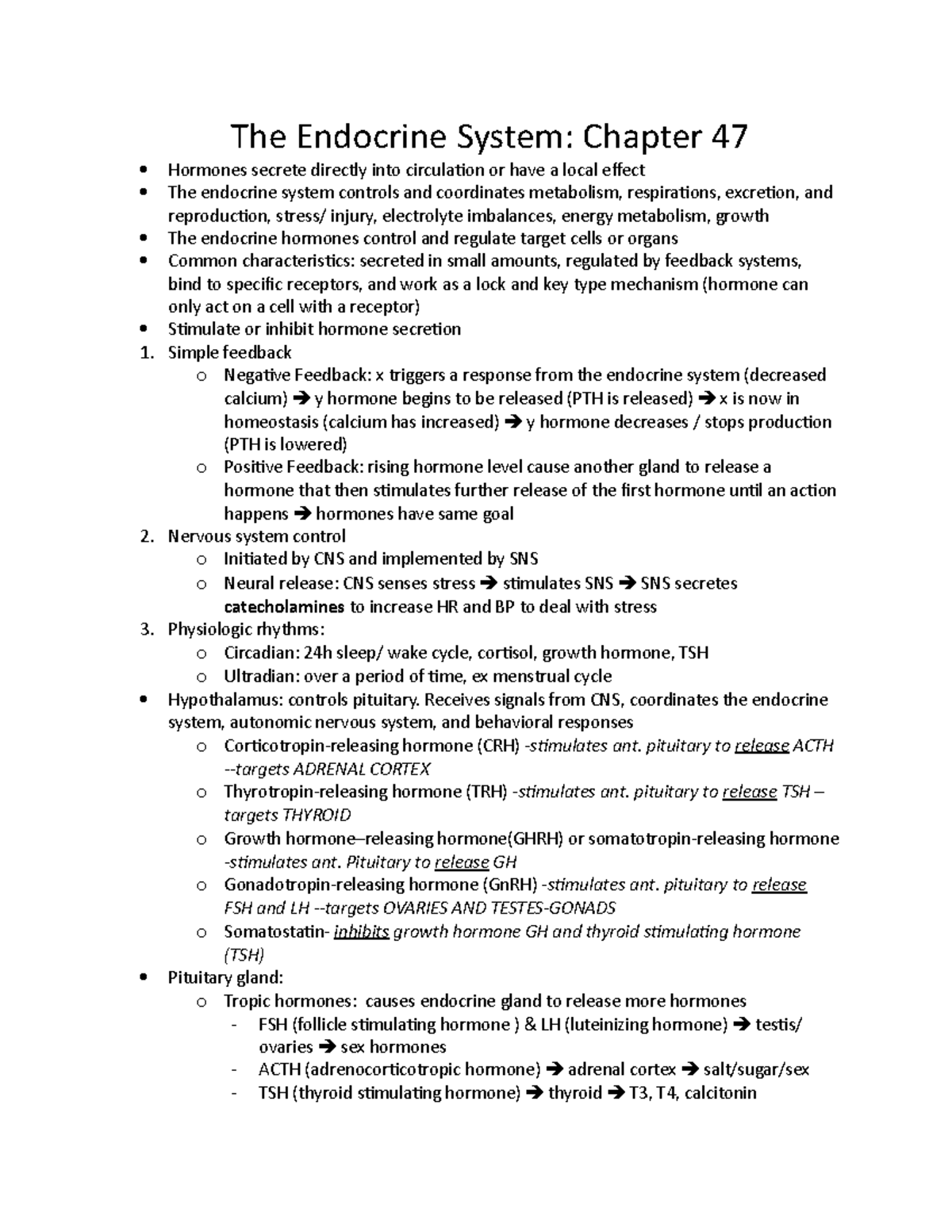 355 Unit 3 exam - Lecture Notes - The Endocrine System: Chapter 47 ...
