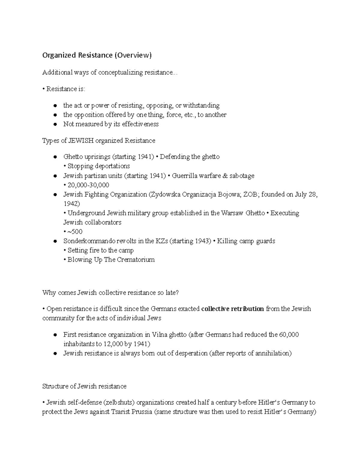Holocaust in liturature week 8 - Organized Resistance (Overview ...