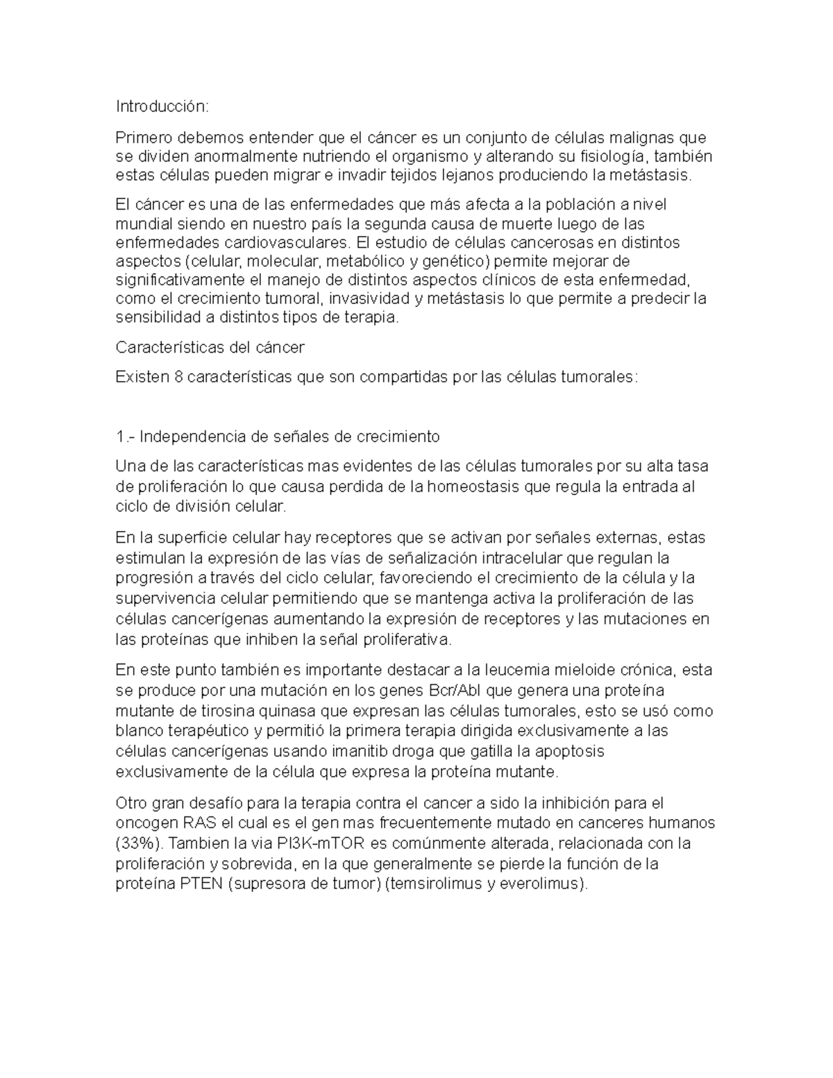 Resumen fisiopatologia del cancer - Introducción: Primero debemos ...