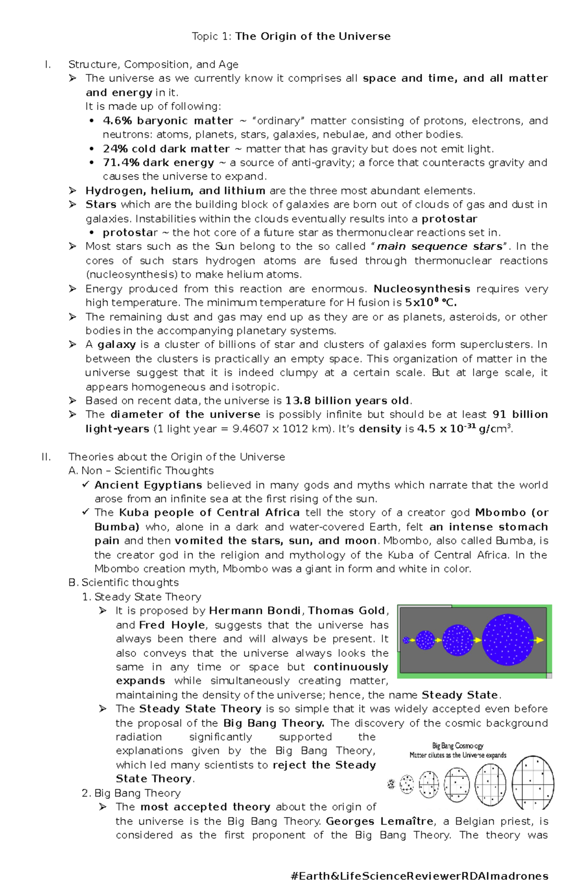 Topic 1 Origin of the Universe - Topic 1: The Origin of the Universe I ...