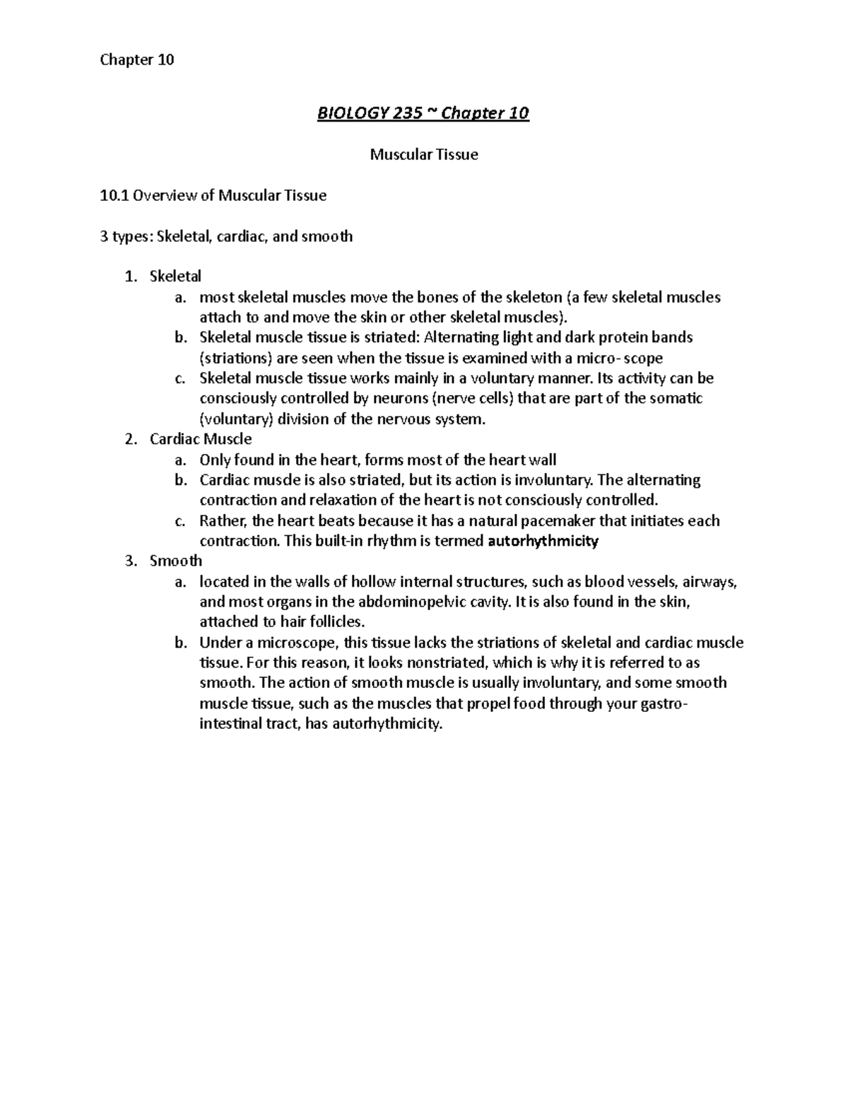 BIOL235-Ch10 Color - Lecture notes chapter 10 - Chapter 10 BIOLOGY 235 ...