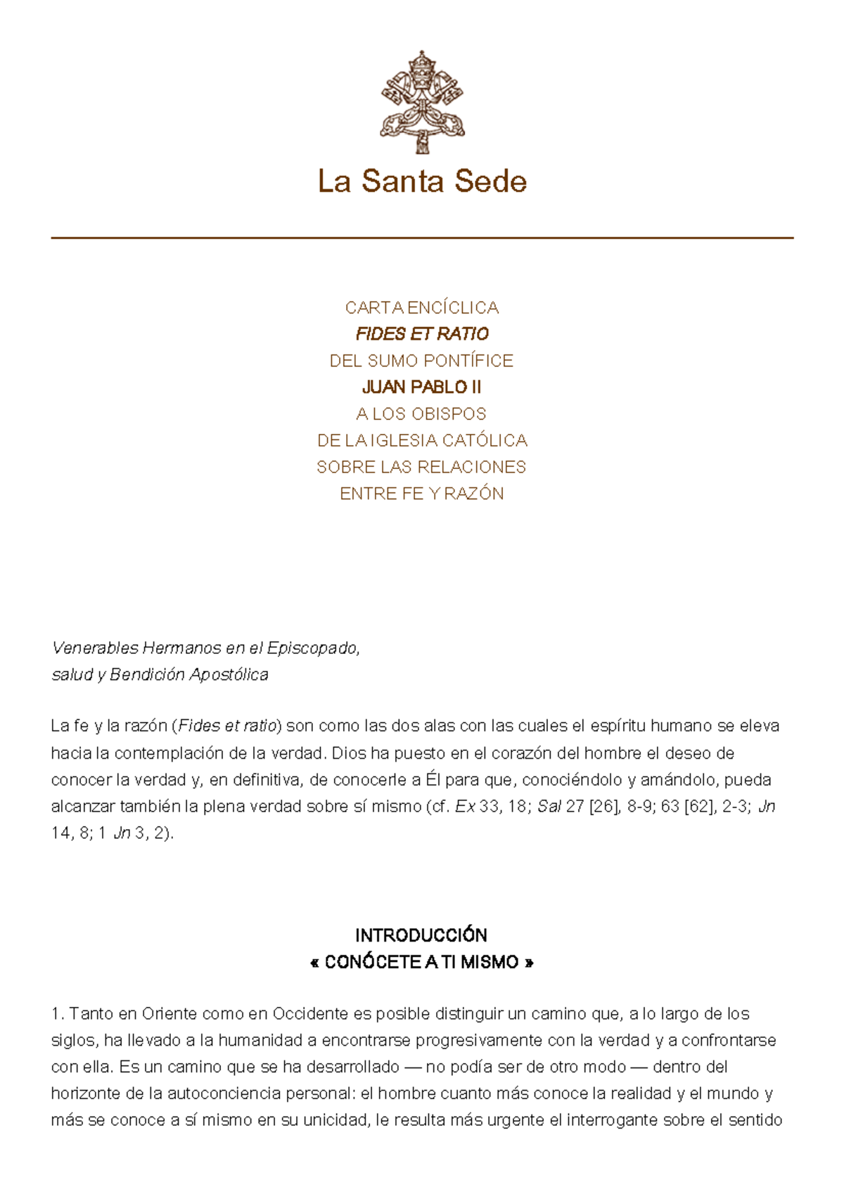 Hf jp-ii enc 14091998 fides-et-ratio - La Santa Sede CARTA ENCÍCLICA ...