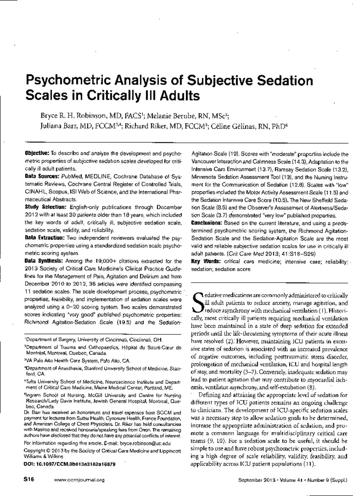 Robinson 2013 - UCI - Psychometric Analysis of Subjective Sedation ...