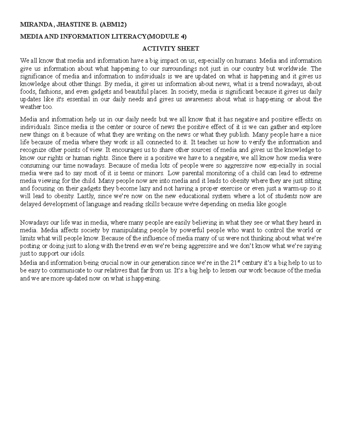 MIL Module 4 - asdfghjzxfghjkl;lkjhgfdsaASDFGH - MIRANDA, JHASTINE B ...