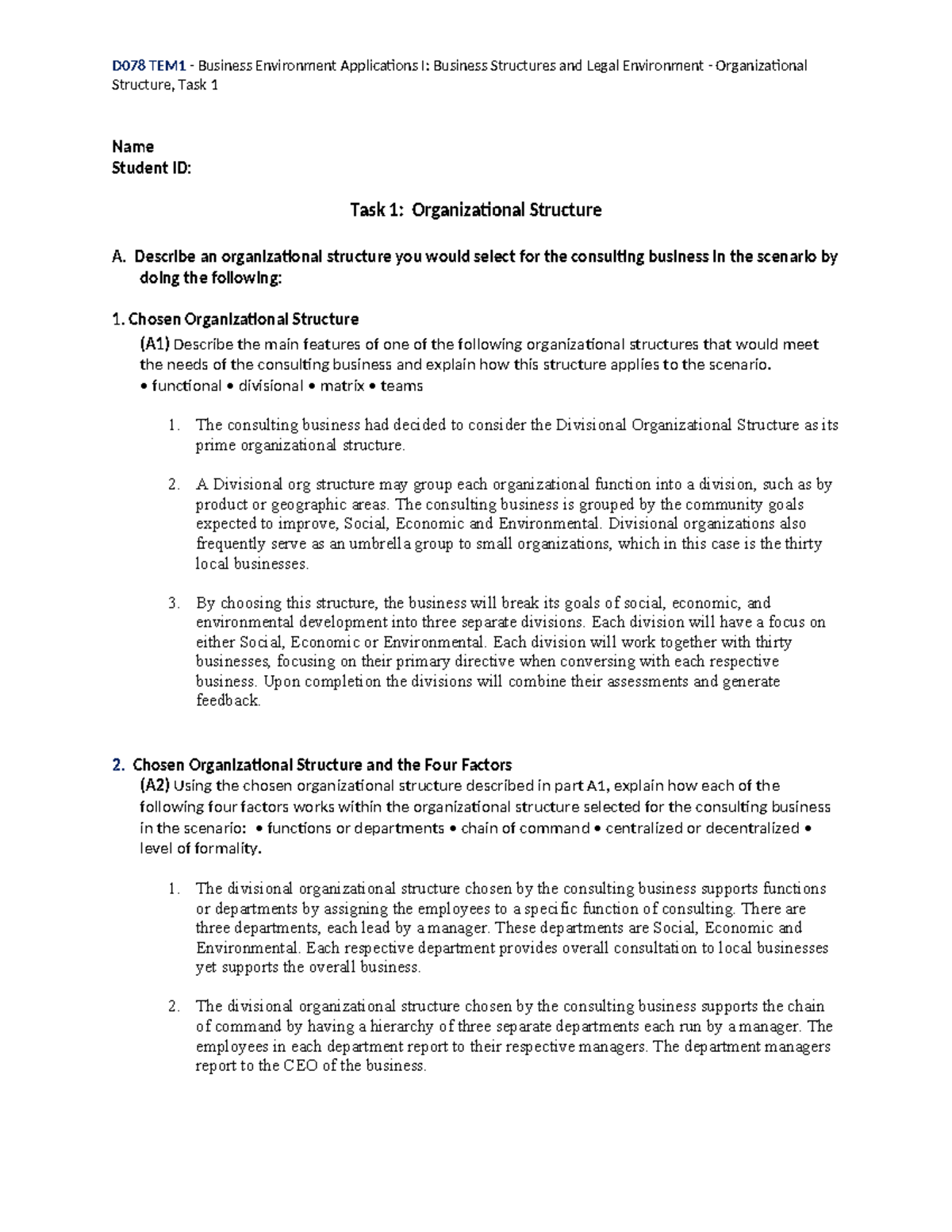 D078 - Task 1 - Task 1 - D078 TEM1 - Business Environment Applications ...