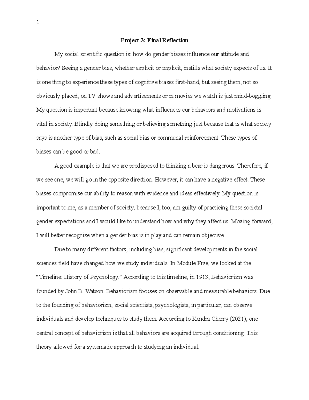 Project 3: Final Reflection - Project 3: Final Reflection My social ...