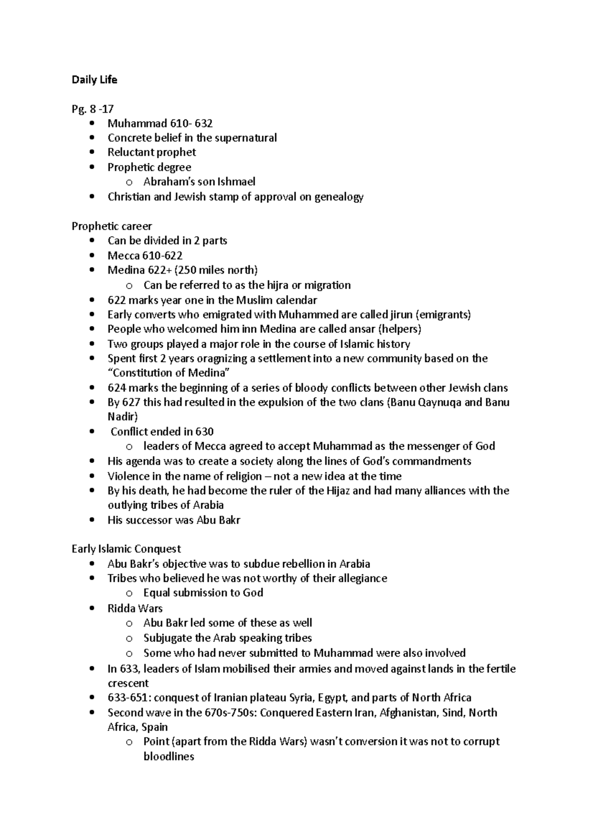 Daily Life readings - Summary of important chapters mentioned on the ...