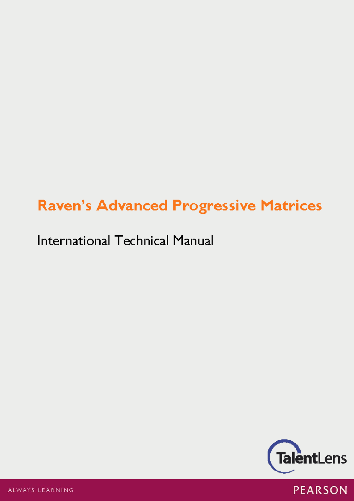 Raven's APM - International Technical Manual - Raven’s Advanced Progressive Matrices ...