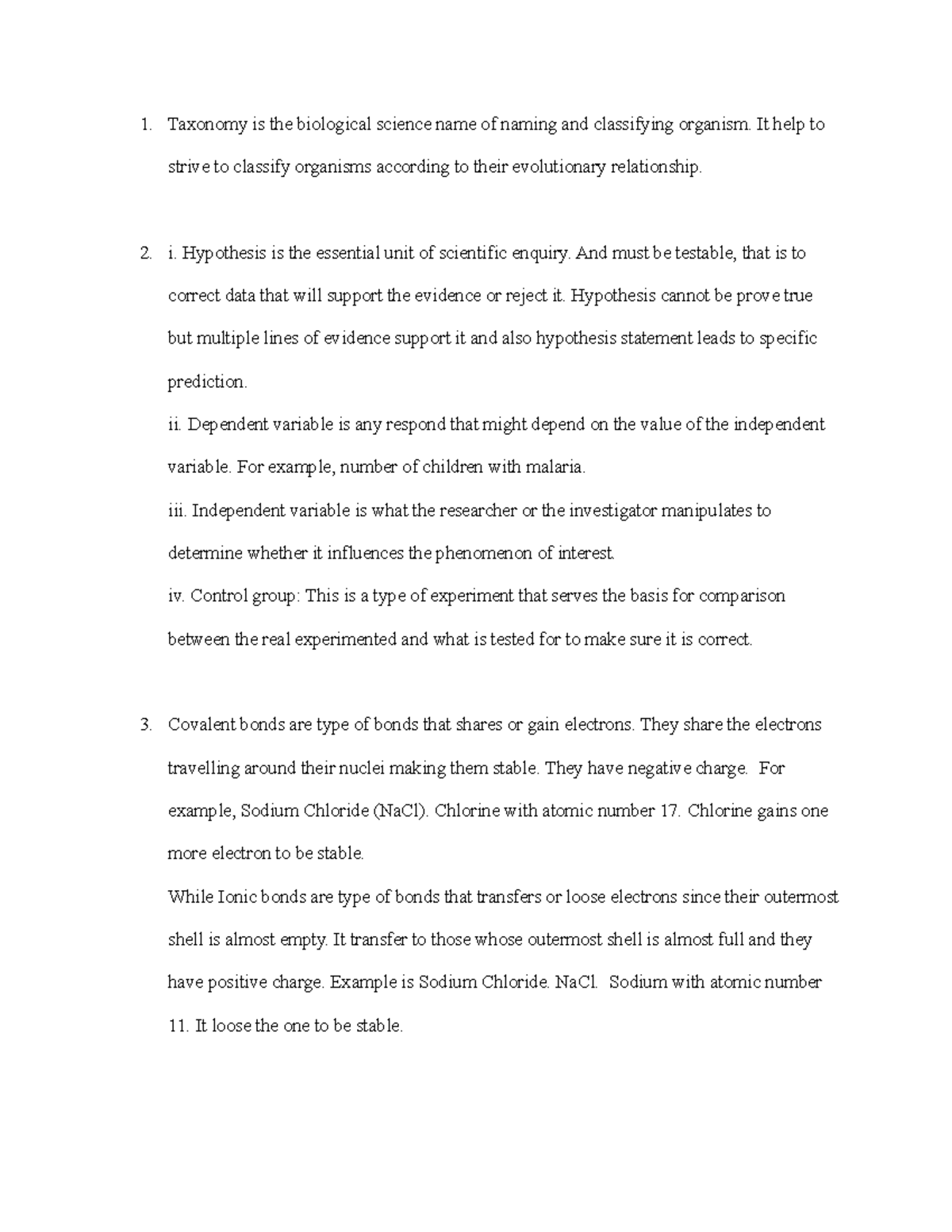 Biology Assignment 1 copy - Taxonomy is the biological science name of ...