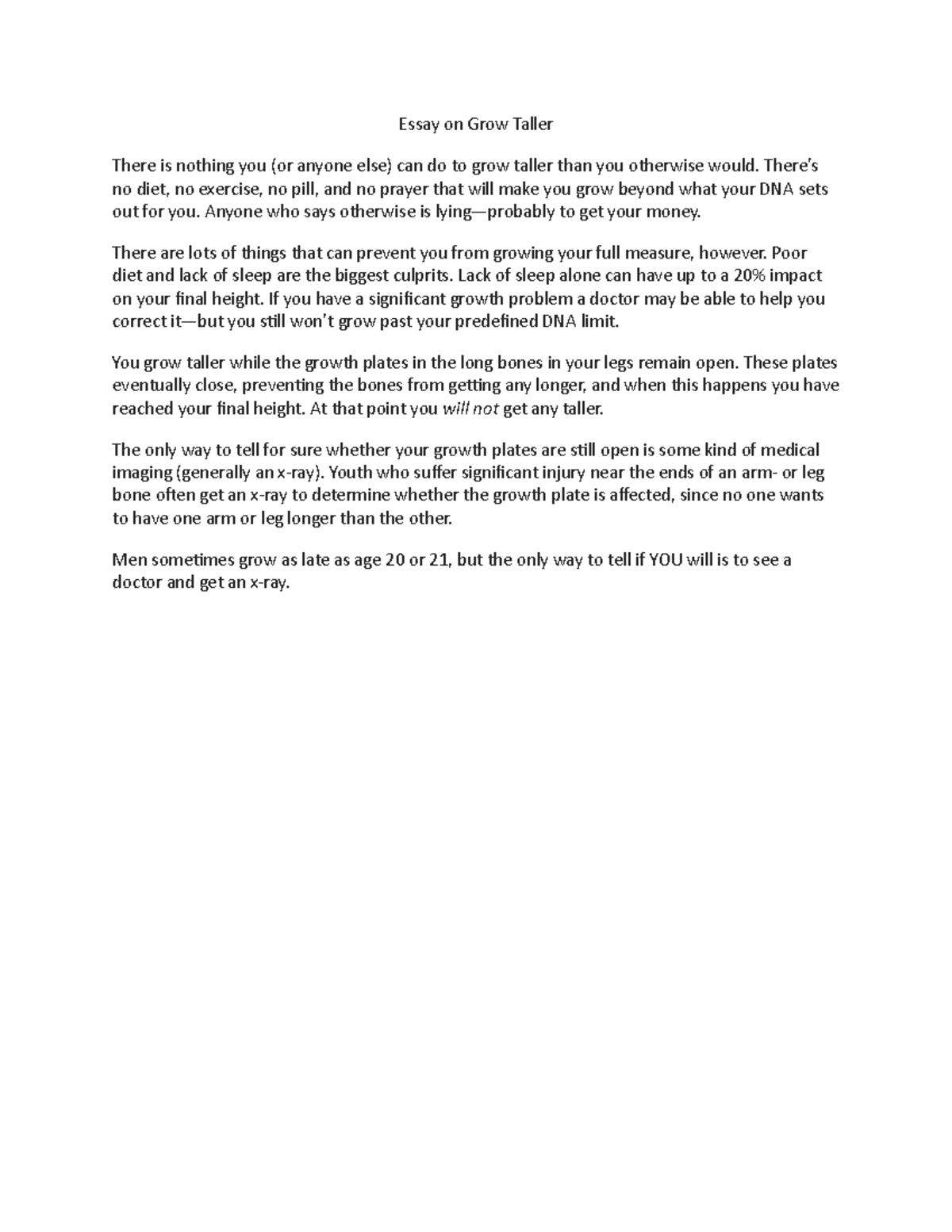 Thomas TJ (Essay on Grow Taller) - Essay on Grow Taller There is ...