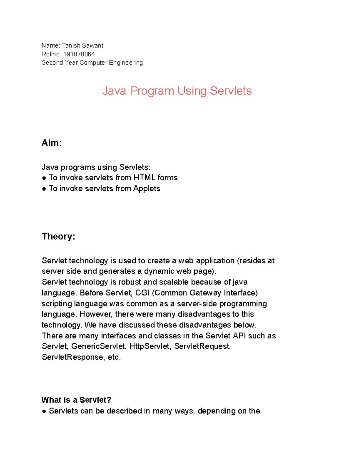 191070064 WTLab-7 - Name: Tanish Sawant Rollno: 191070064 Second Year ...