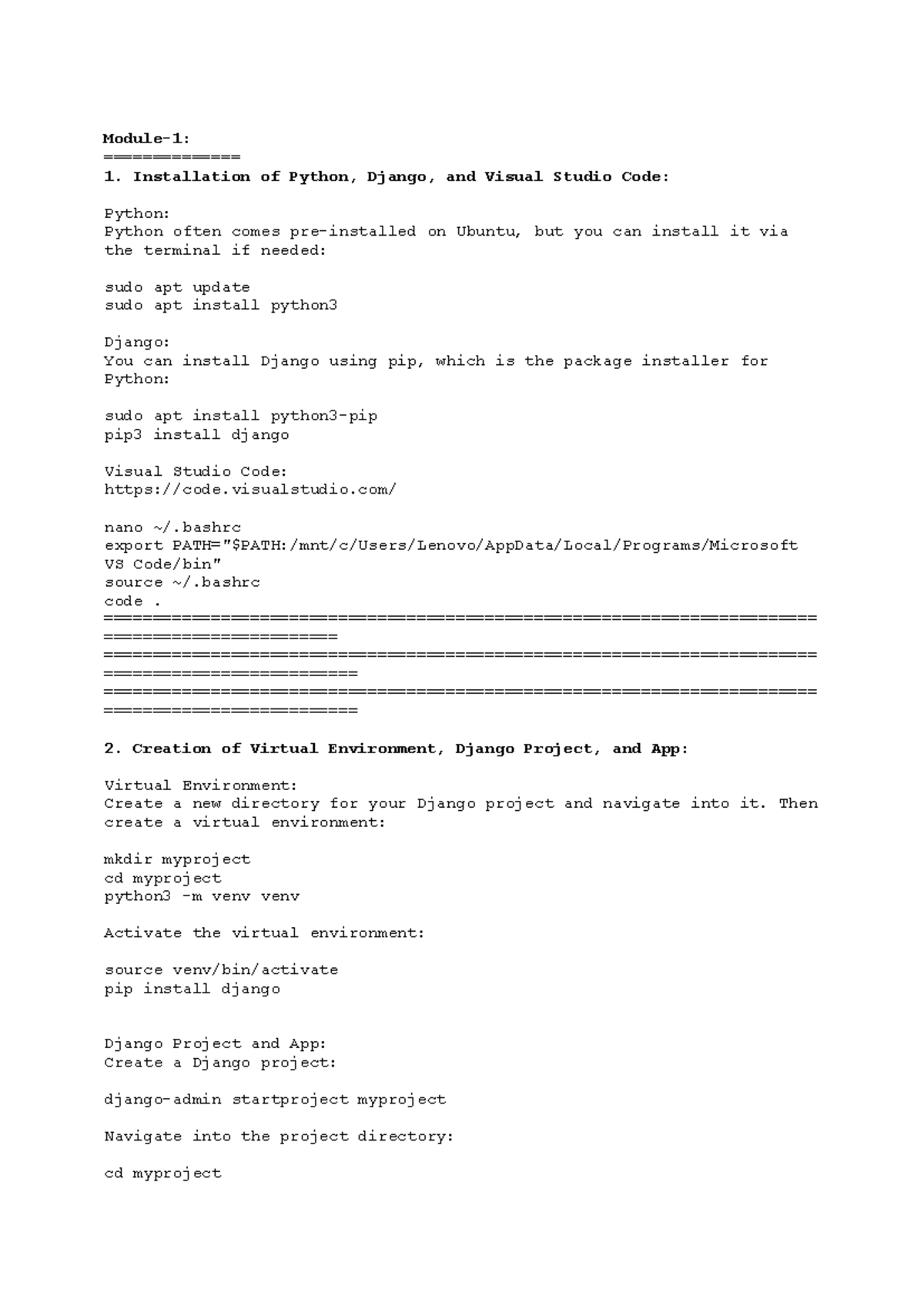 FSD Lab Mannual- Cmrit - ddf gggggggggggggg - Module-1: Installation of Python, Django, and ...