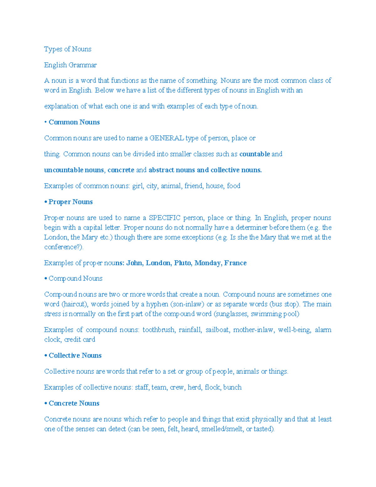 Types of Nouns - most of that lecture - Types of Nouns English Grammar ...