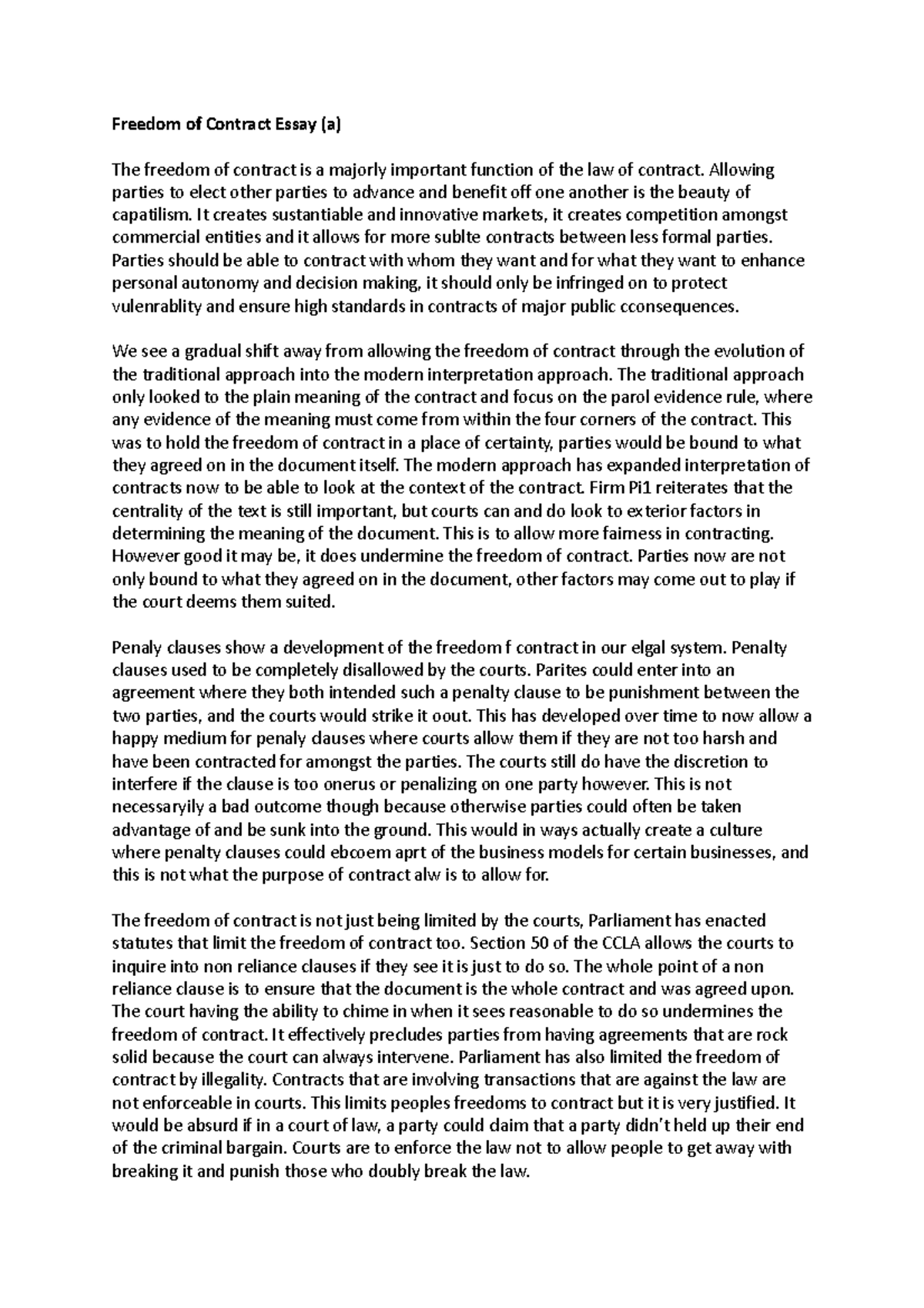 Freedom of Contract Essay - Allowing parties to elect other parties to ...