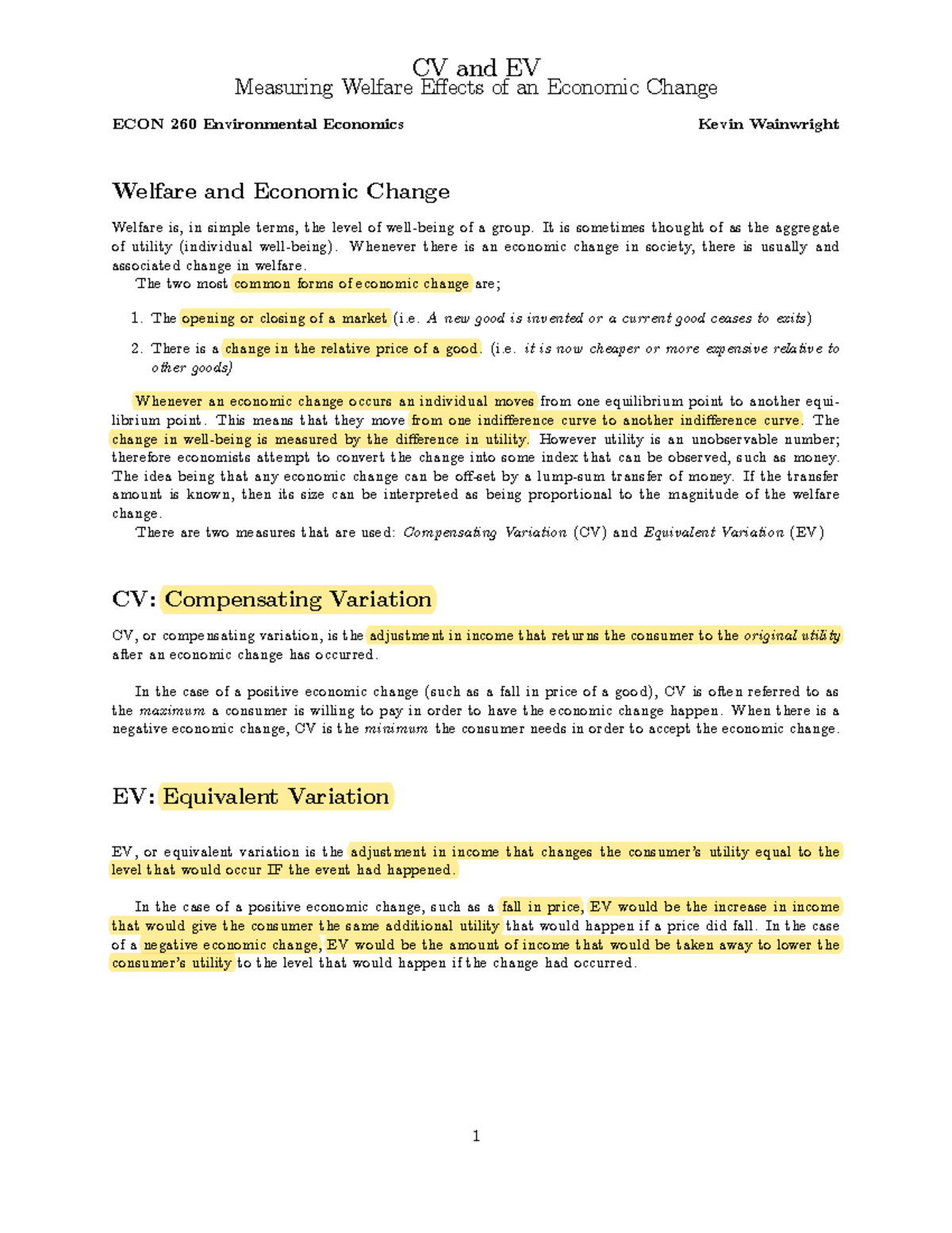 CV & EV Notes - Overview of Equivalent Variation and Compensating ...