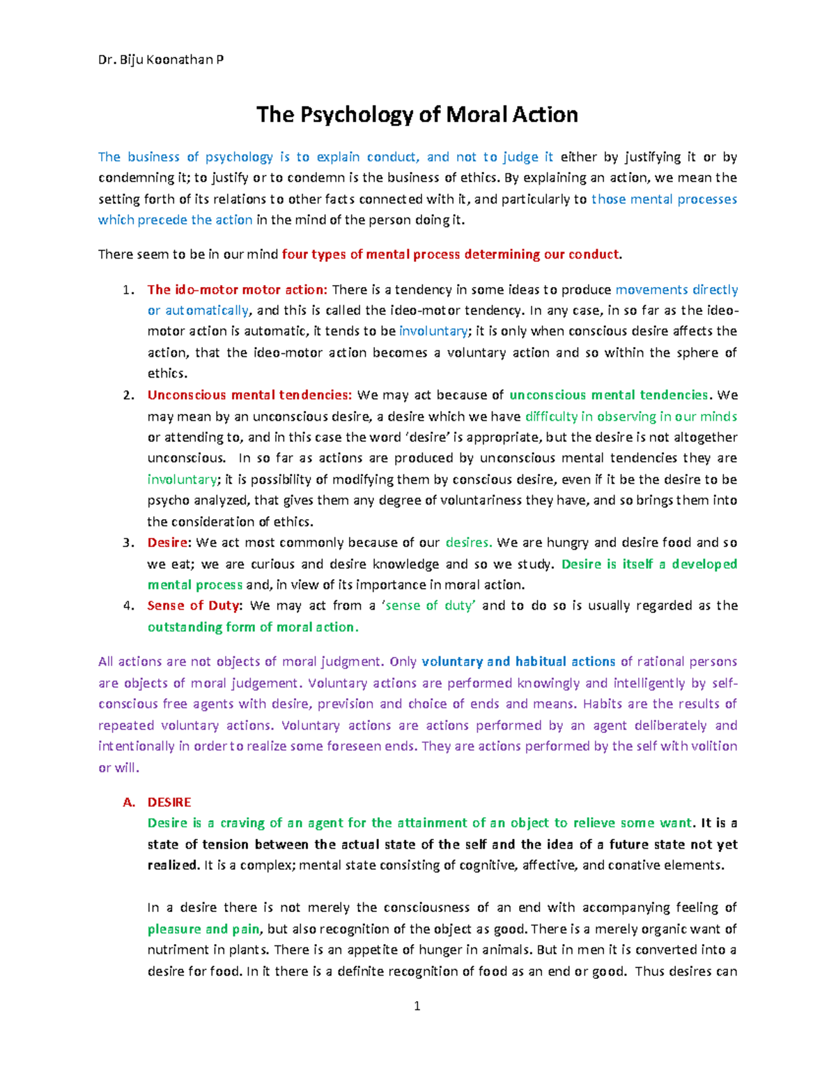 Psychology of Moral Actions - By explaining an action, we mean the ...