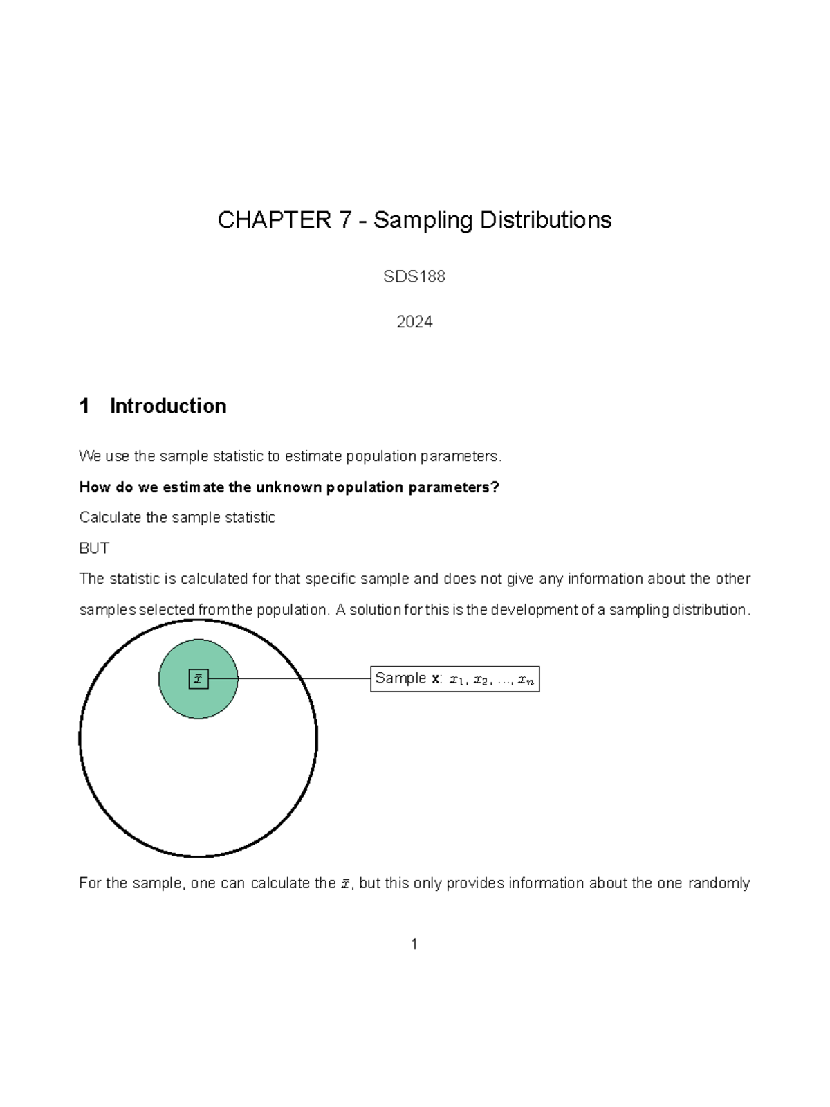 Chapter 7 Notes - CHAPTER 7 - Sampling Distributions SDS 2024 1 ...