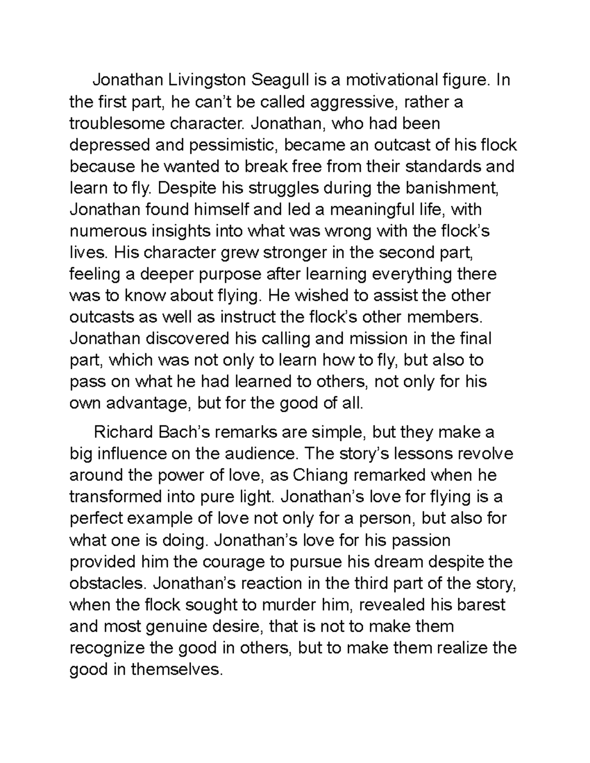 Jonathan Livingston Seagull - In the first part, he can’t be called ...