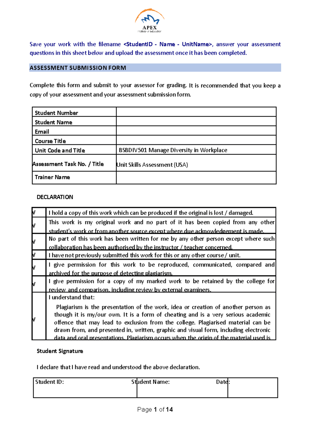 Manage Diversity 501 - xfghjk - Save your work with the filename