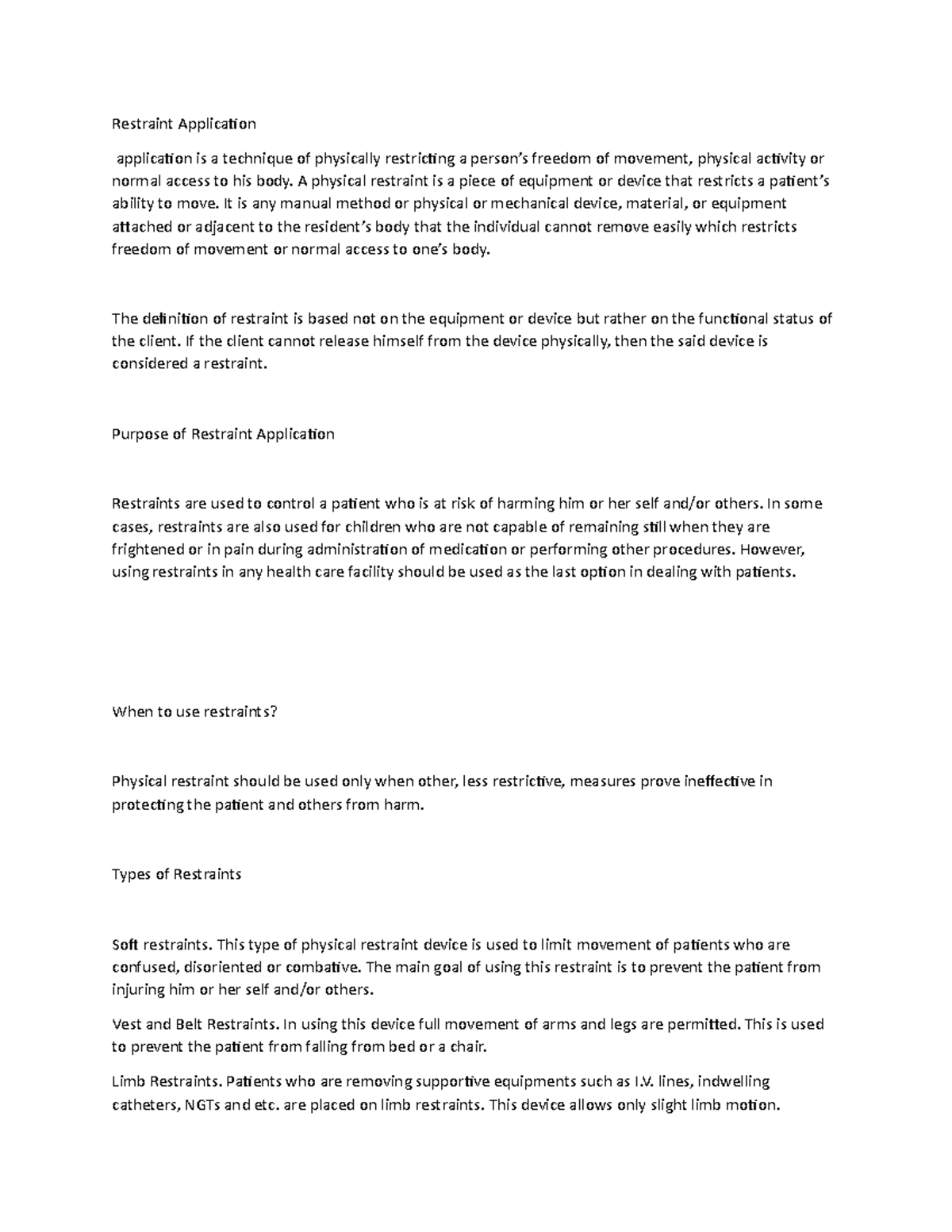 Restraints Application - Restraint Application application is a ...