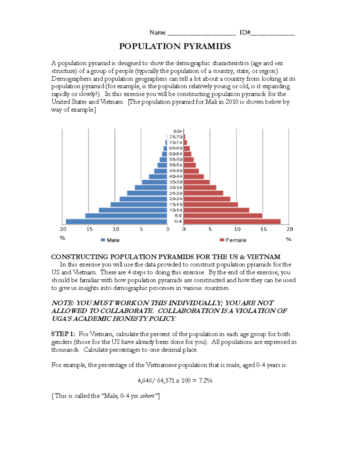 Population Pyramid Exercise GEOG 1101 - POPULATION PYRAMIDS A ...