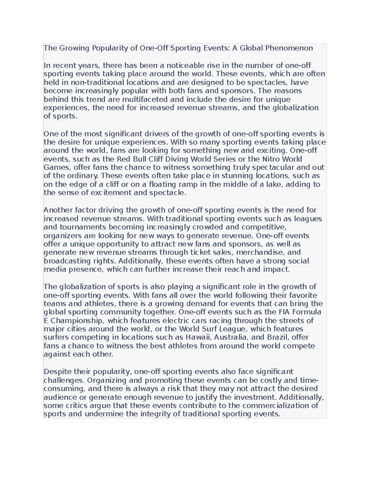 One Off Sporting Events Examples at Irene Troyer blog