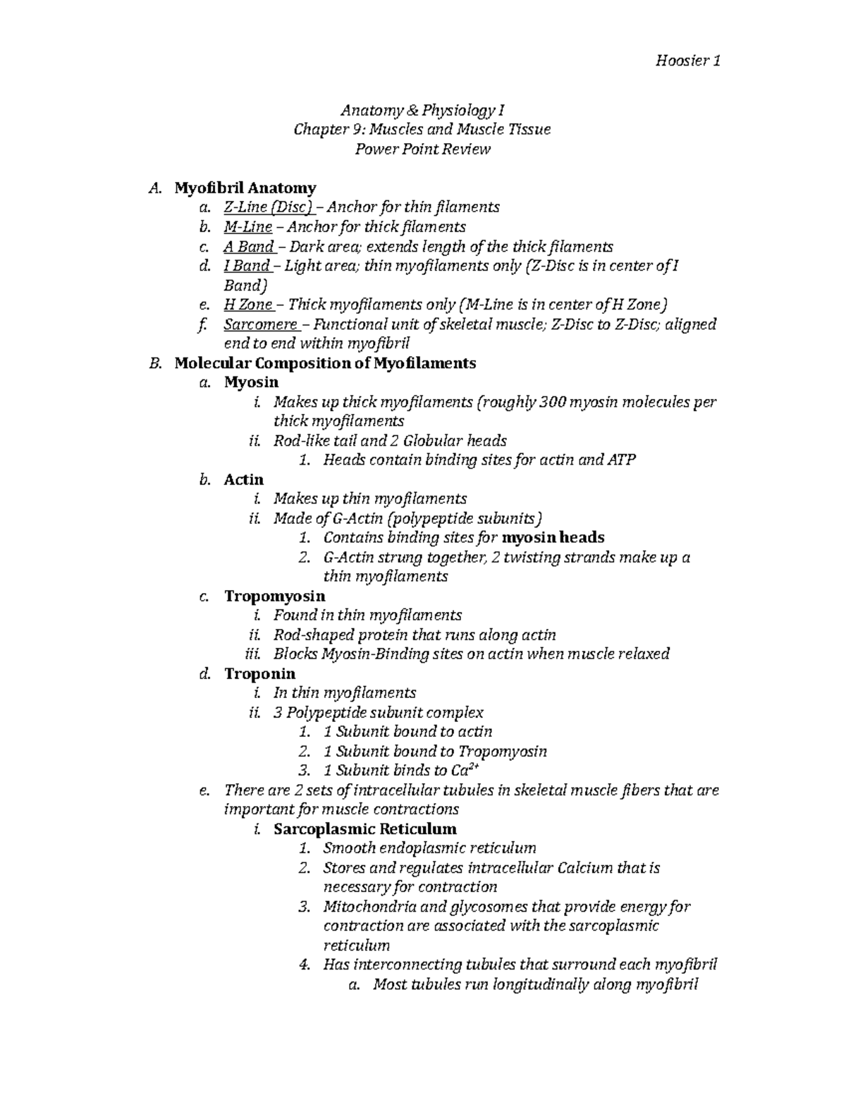 Ch. 9 Part 2 Power Point Notes - Anatomy & Physiology I Chapter 9 ...