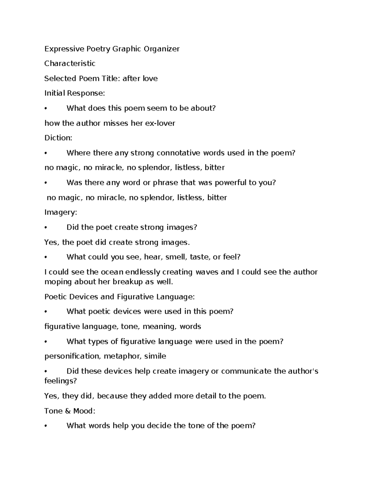 Expressive poetry assignment - Expressive Poetry Graphic Organizer ...