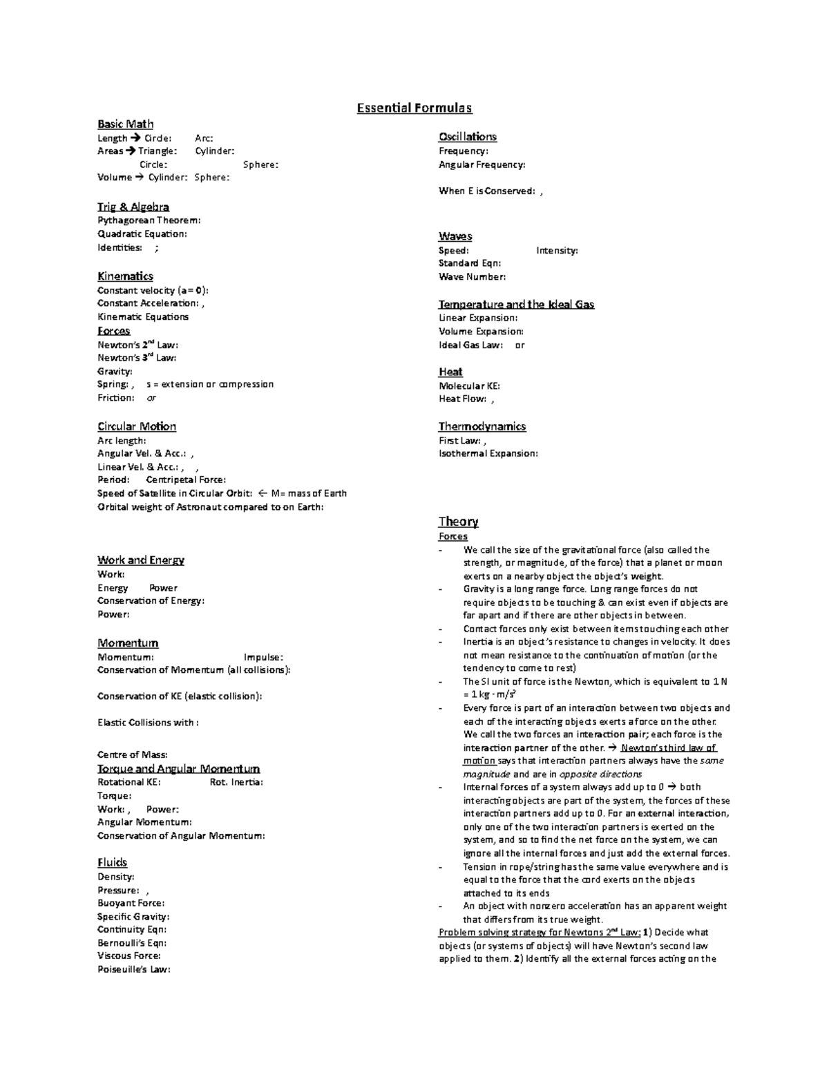 Physics formulas - Essential Formulas Basic Math Length Circle: Arc ...