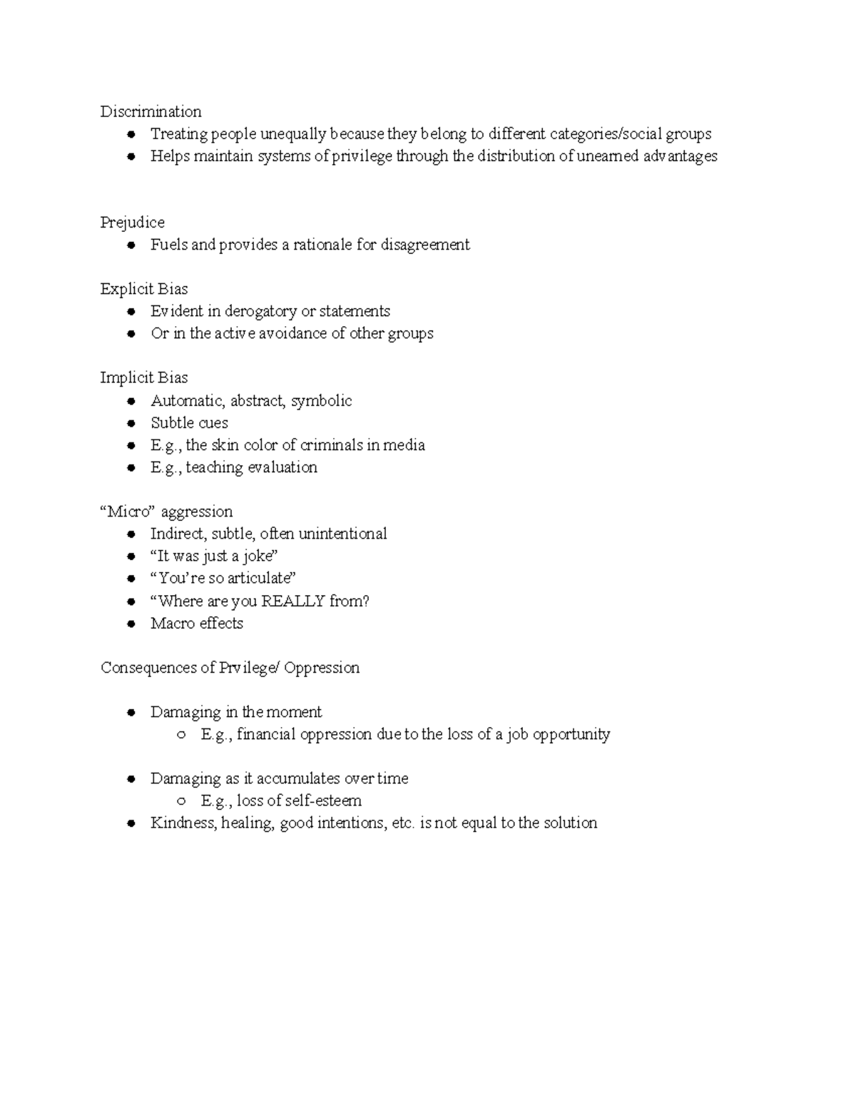 Discrimination - Lecture notes - Discrimination Treating people ...