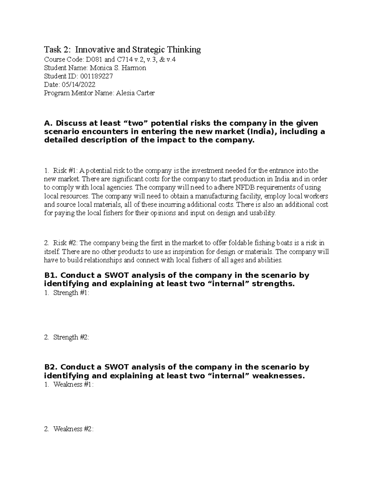 Essay for english composition II - Task 2: Innovative and Strategic ...