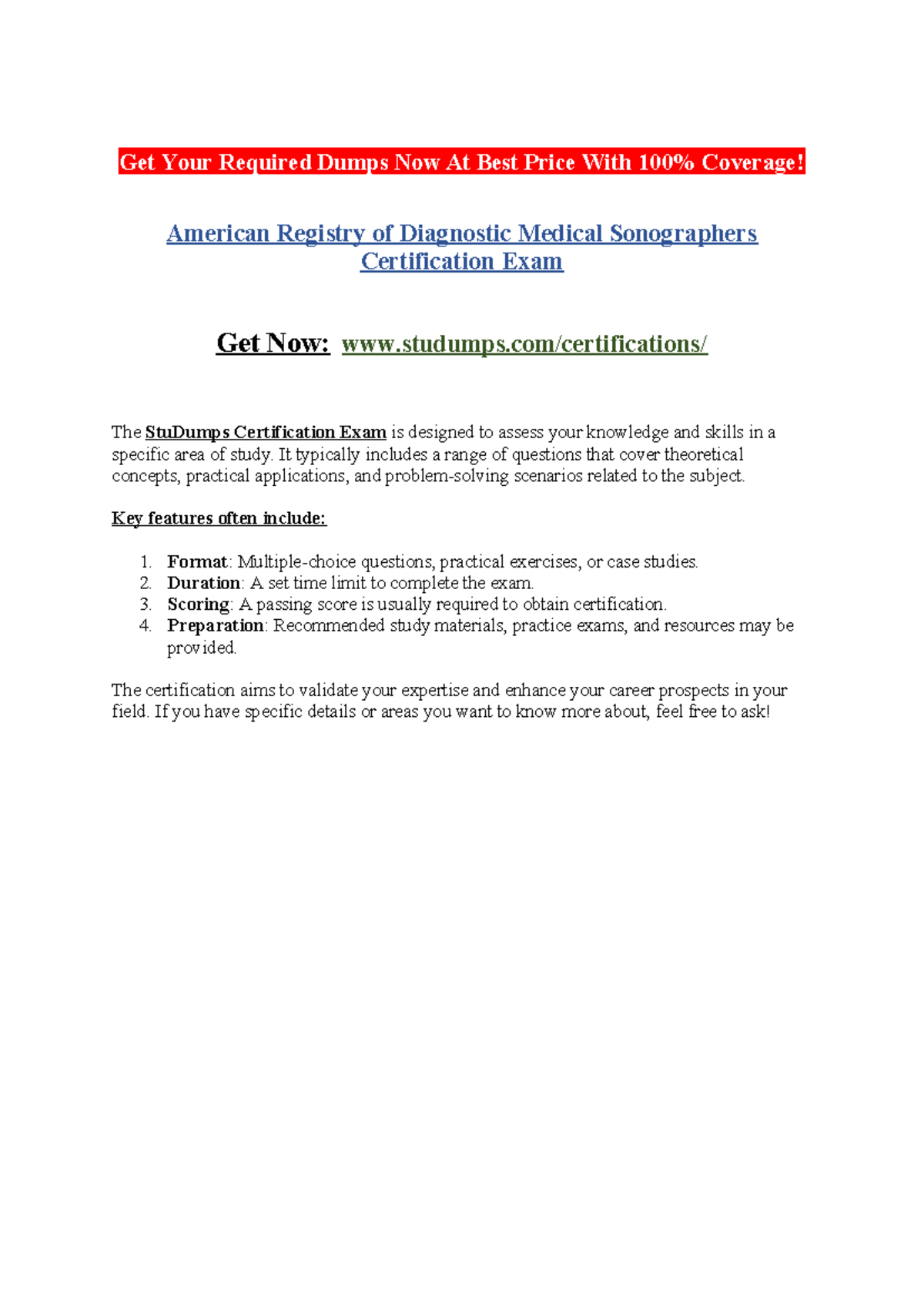 American Registry of Diagnostic Medical Sonographers Certification Exam ...