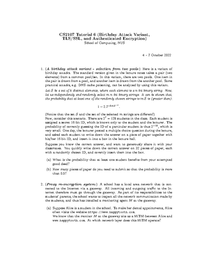 CS2107 Tutorial 7 Answers - CS2107 Tutorial 7 (DNS Attack & TLS Renegotiation Attack) School of ...