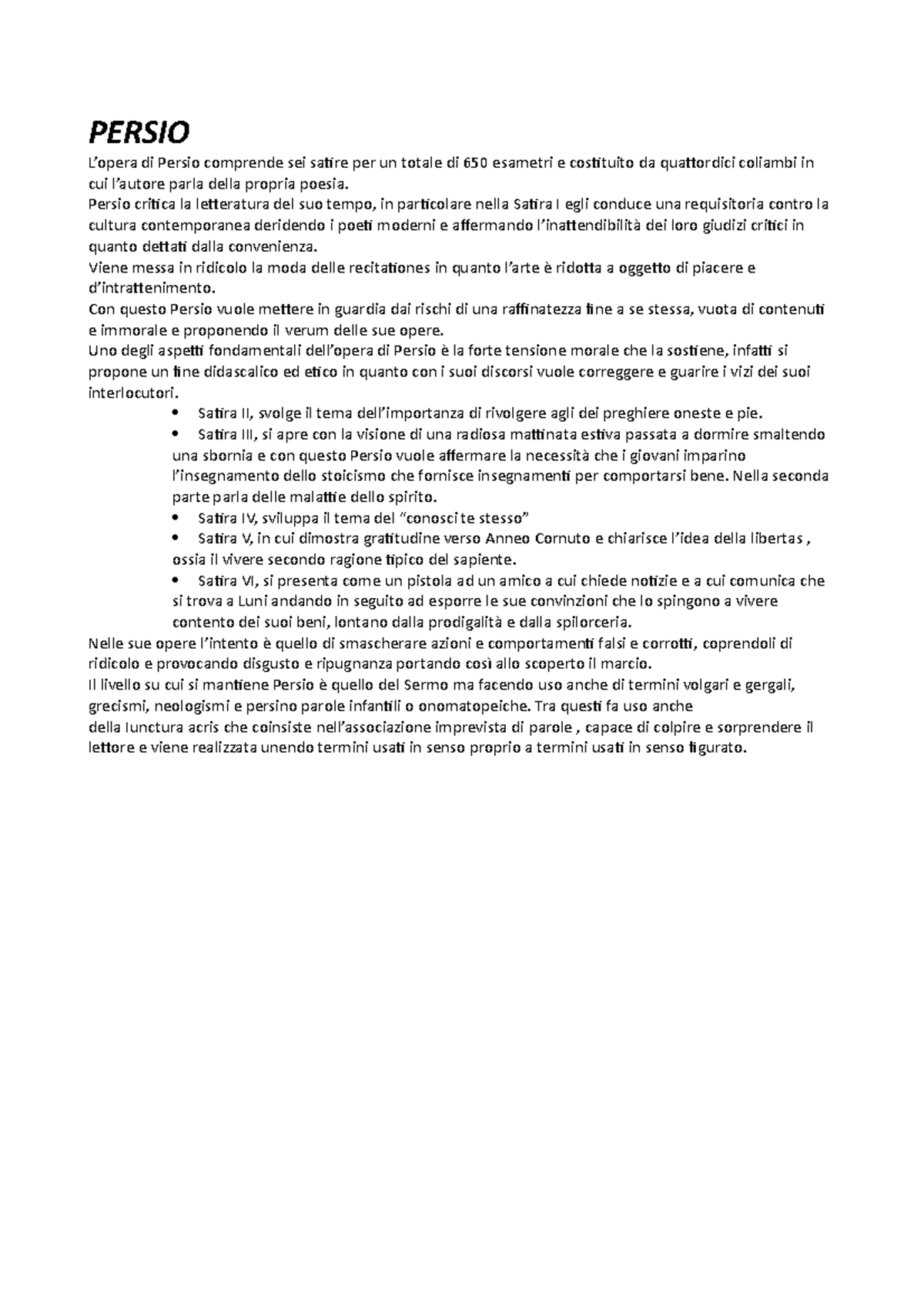 Riassunti Persio - PERSIO - Studocu